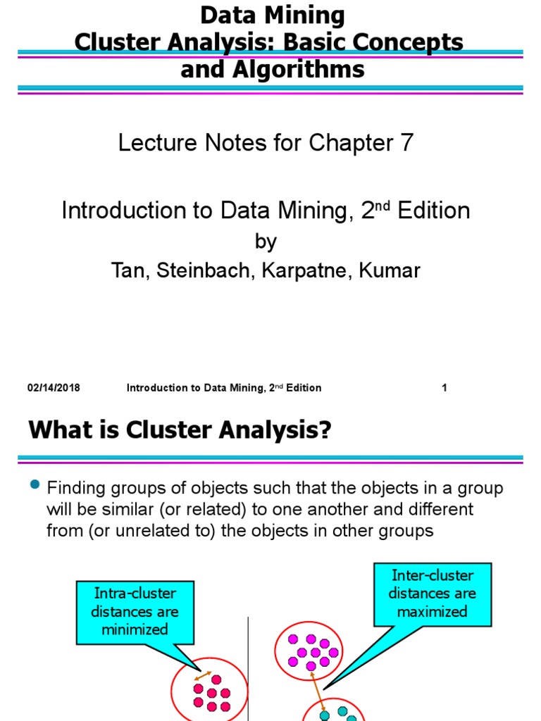 Lecture Notes For Chapter 7 Introduction To Data Mining 2 Edition Pdf Cluster Analysis