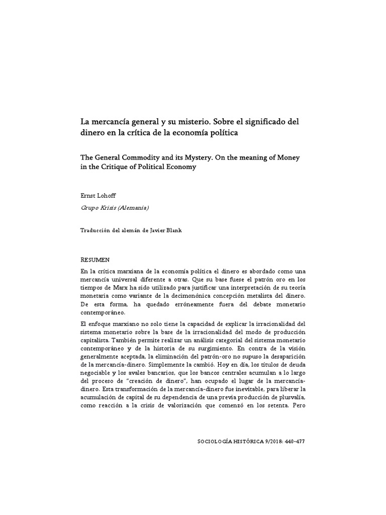 Dinero en la Crítica Marxiana | PDF | Capital (economía) | Bienes