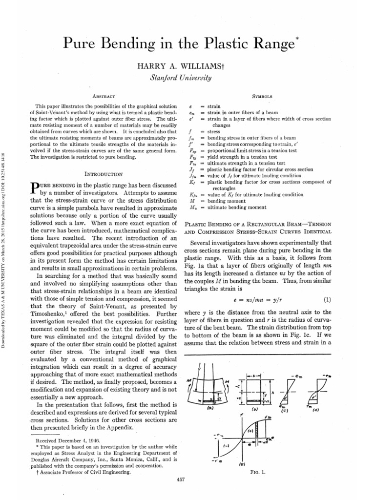 Pure Bending in The Plastic Range 1947 | PDF | Bending | Beam (Structure)