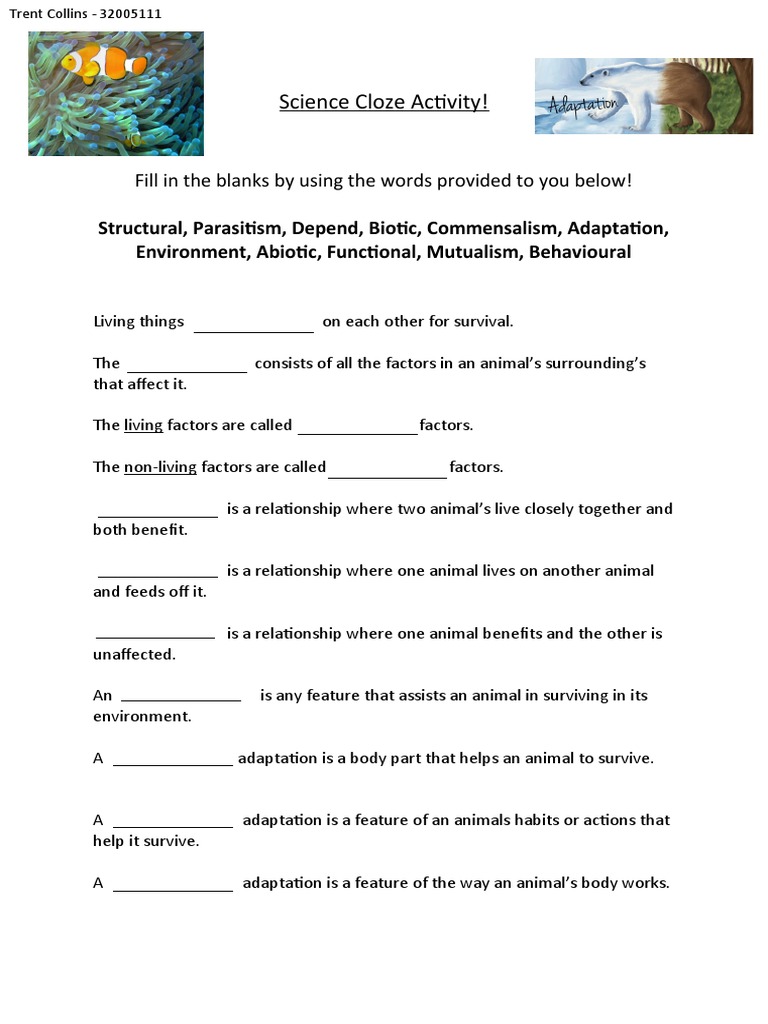 Lesson 3 - Science Cloze Activity | PDF