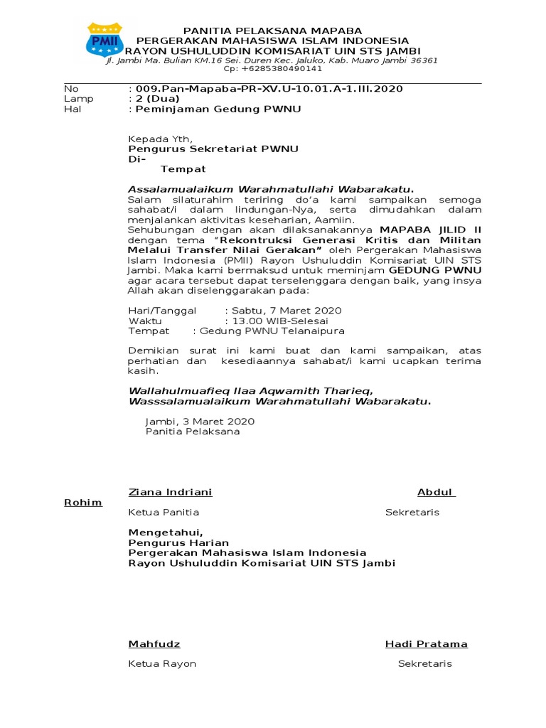 Surat Peminjaman Gedung Pwnu | PDF