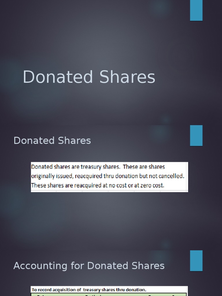 Journal Entry for Donated Shares | PDF | Finance & Money Management