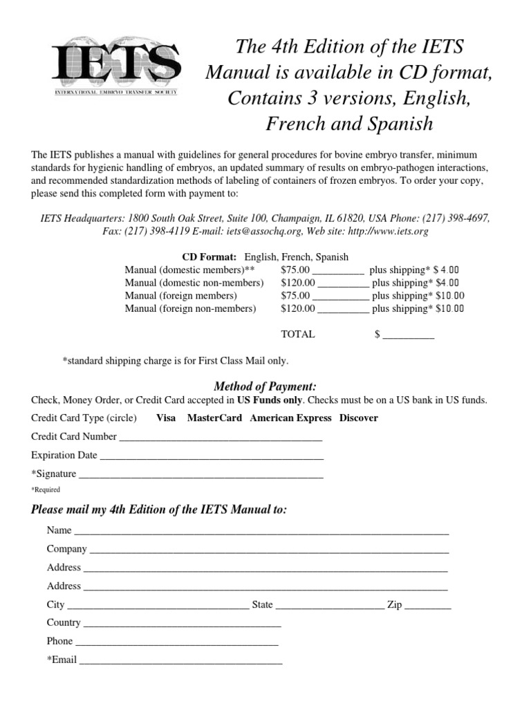 4th Edition IETS Manual Order Form | PDF | Credit Card | Visa Inc.