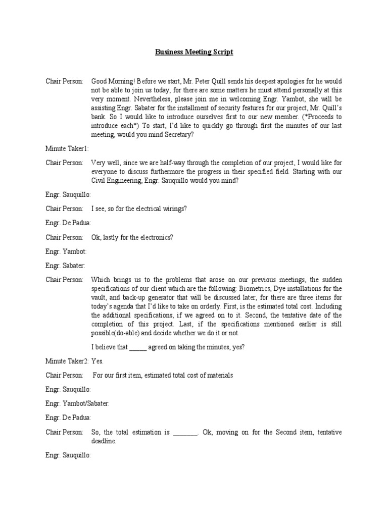 Business Meeting Script for Project Update | PDF