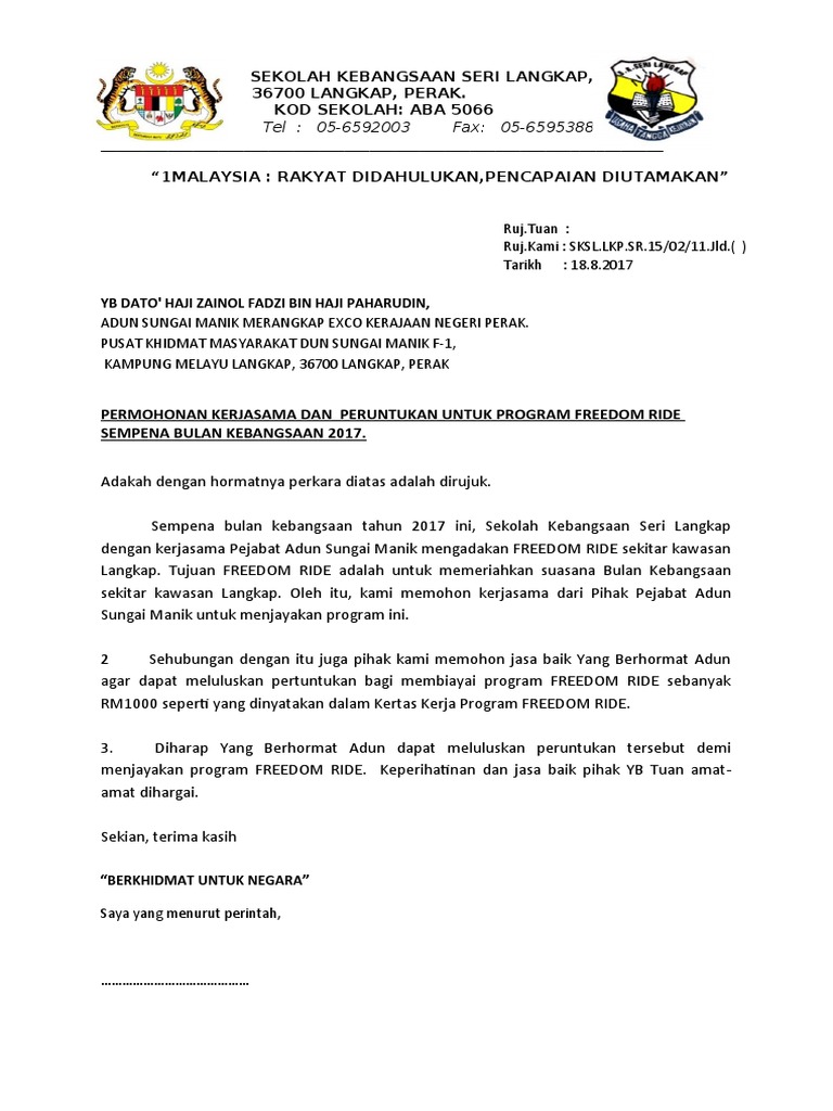 Contoh Surat Mohon Peruntukan Dari YB | PDF