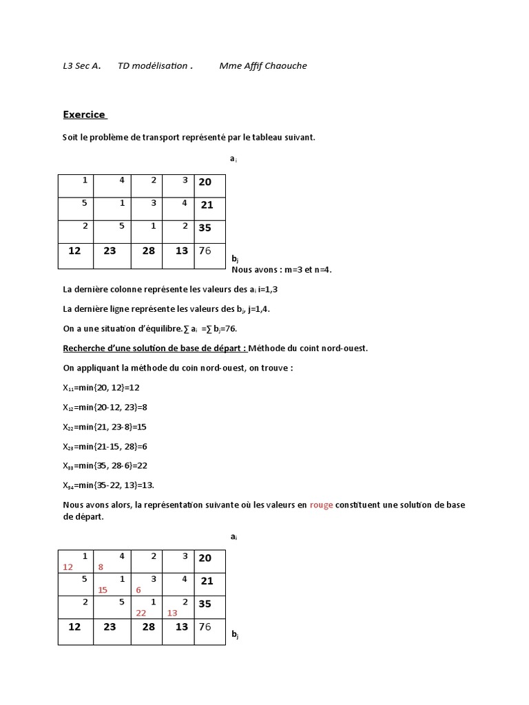 Problème de transport : méthode nord-ouest | PDF | Enseignement des ...
