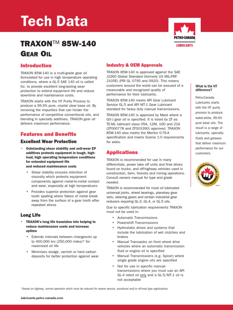 Tech Data: TRAXON™ 85W-140 G O | PDF | Transmission (Mechanics) | Motor Oil