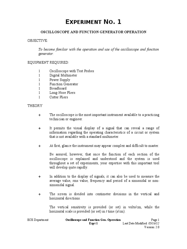 Getting Familiar with Oscilloscopes and Function Generators: An ...