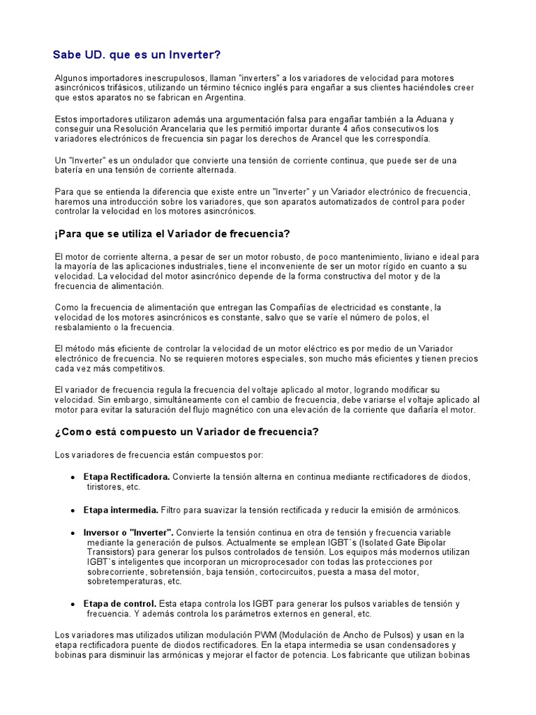 Que Es Un Inverter | PDF | Electromagnetismo | Electricidad