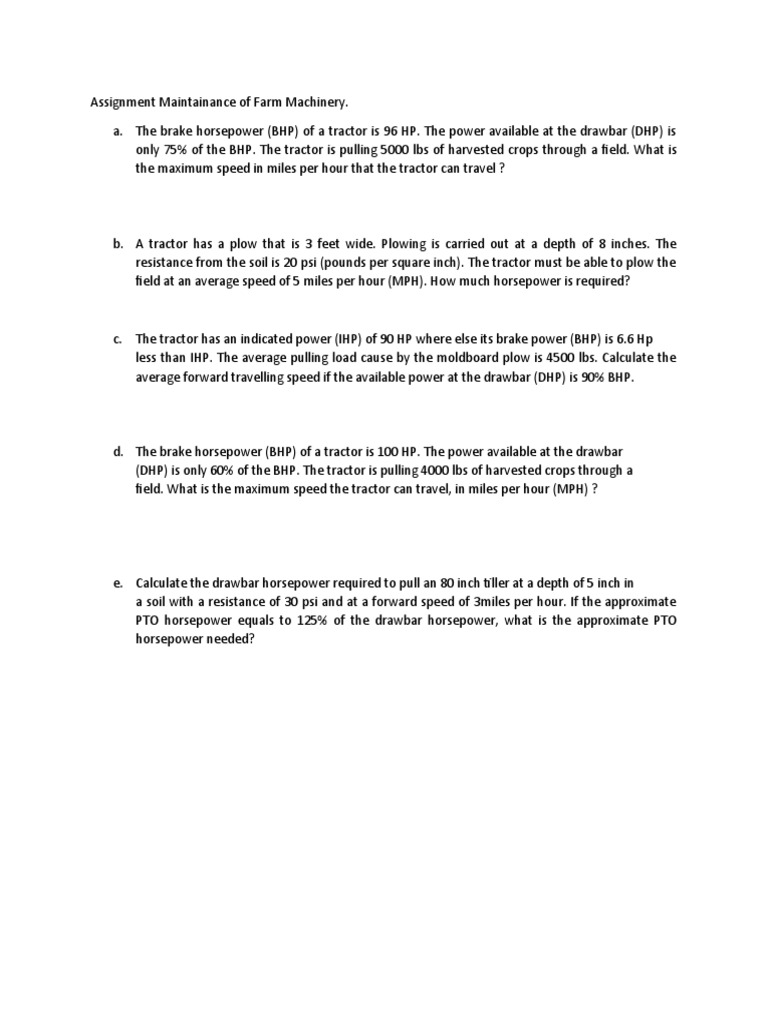 Drawbar Horsepower and Tractor Speed Calculations | PDF