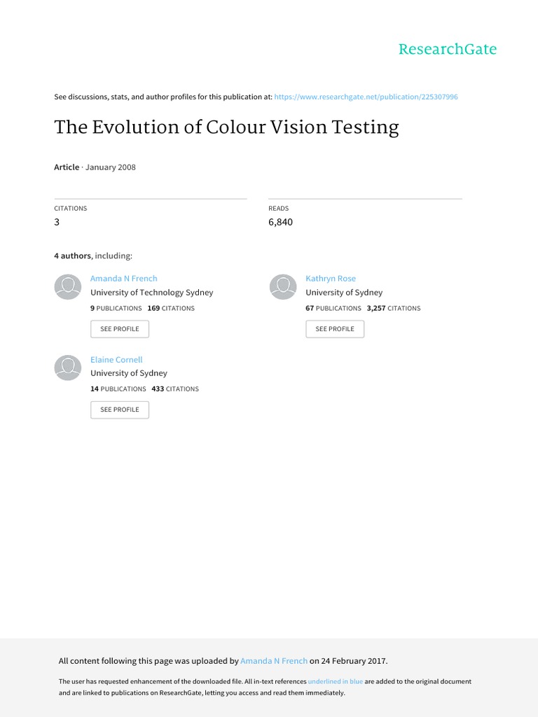 Evolution of Colour Vision Testing PDF | PDF | Color | Visual System