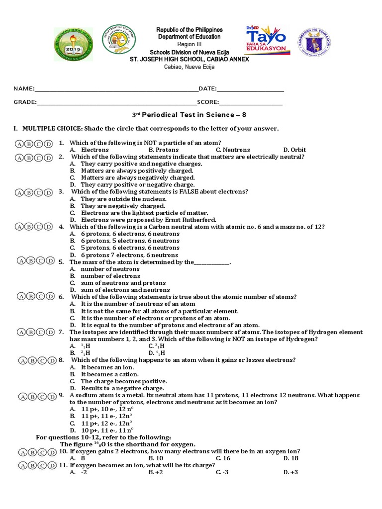 Grade 8 Science 3rd Quarter Exam | PDF | Meiosis | Atoms