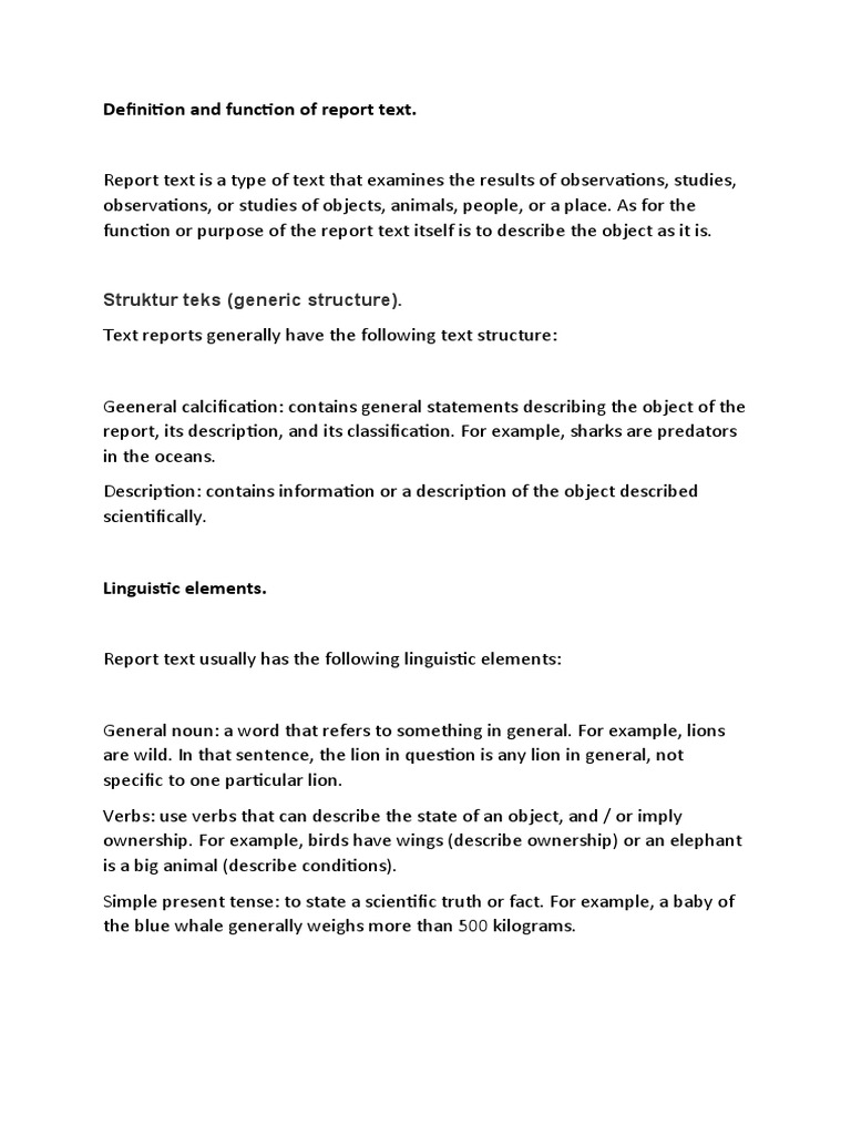 Definition and Function of Report Text.: Struktur Teks (Generic ...