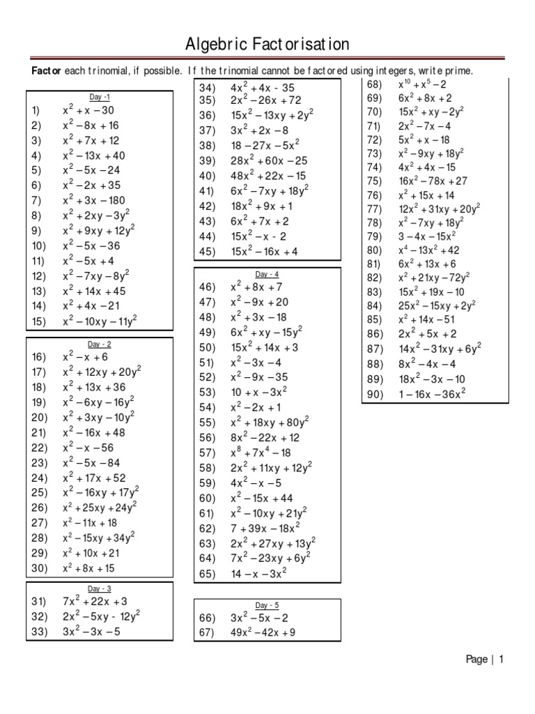 Algebraic Factorisation | Download Free PDF | Algebra | Elementary Mathematics