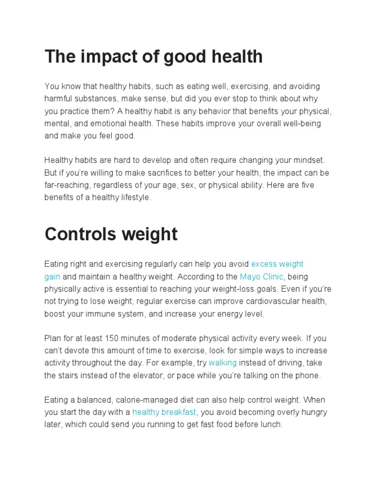 The Impact of Good Health | PDF | Healthy Diet | Sleep