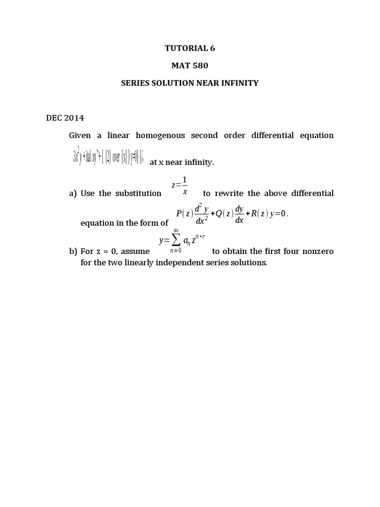 TUTORIAL6-WEEK 6-Series Solution-Near Infinity | PDF