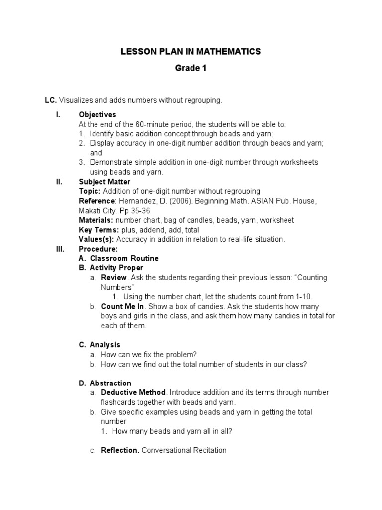 Lesson Plan in Mathematics | PDF | Worksheet | Lesson Plan