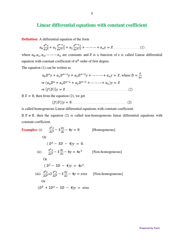 Linear Differential Equations With Constant Coefficient | PDF ...