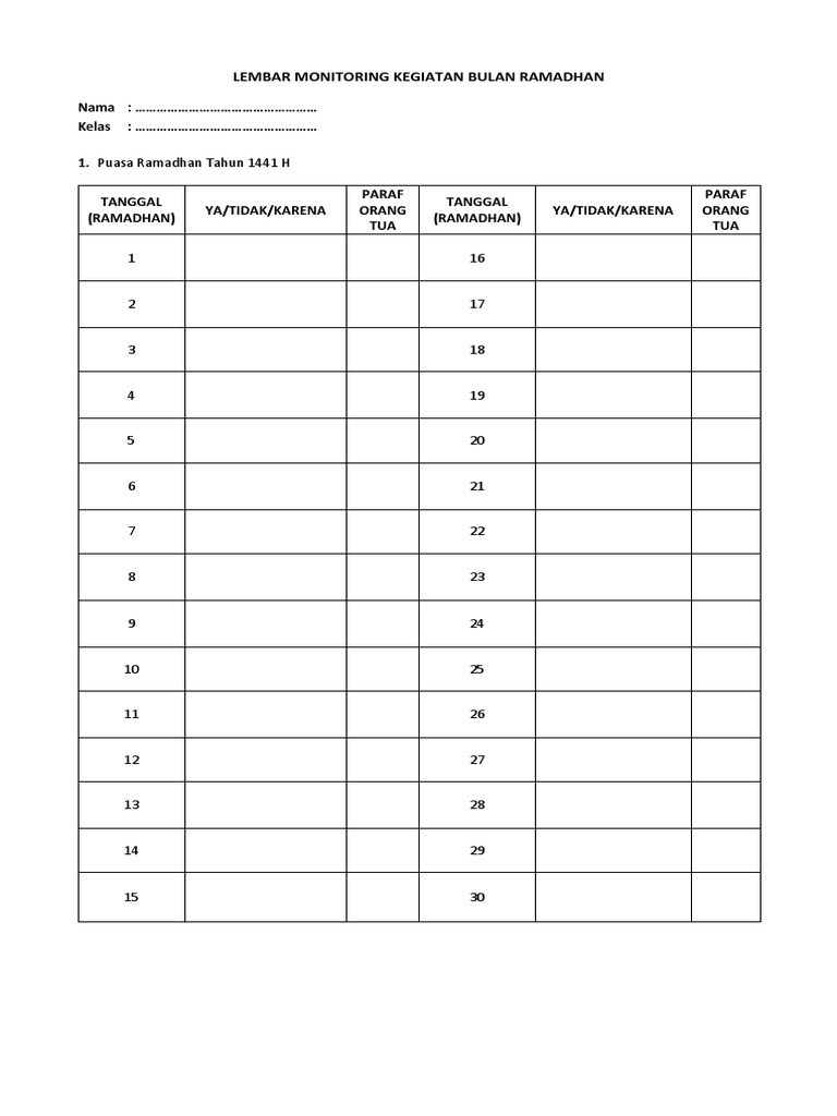 Lembar Monitoring Kegiatan Ramadhan | PDF
