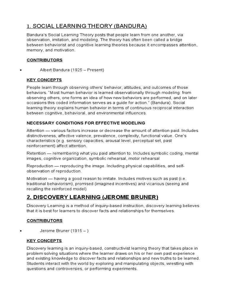 Social Learning Theory (Bandura) : 2. Discovery Learning (Jerome Bruner ...