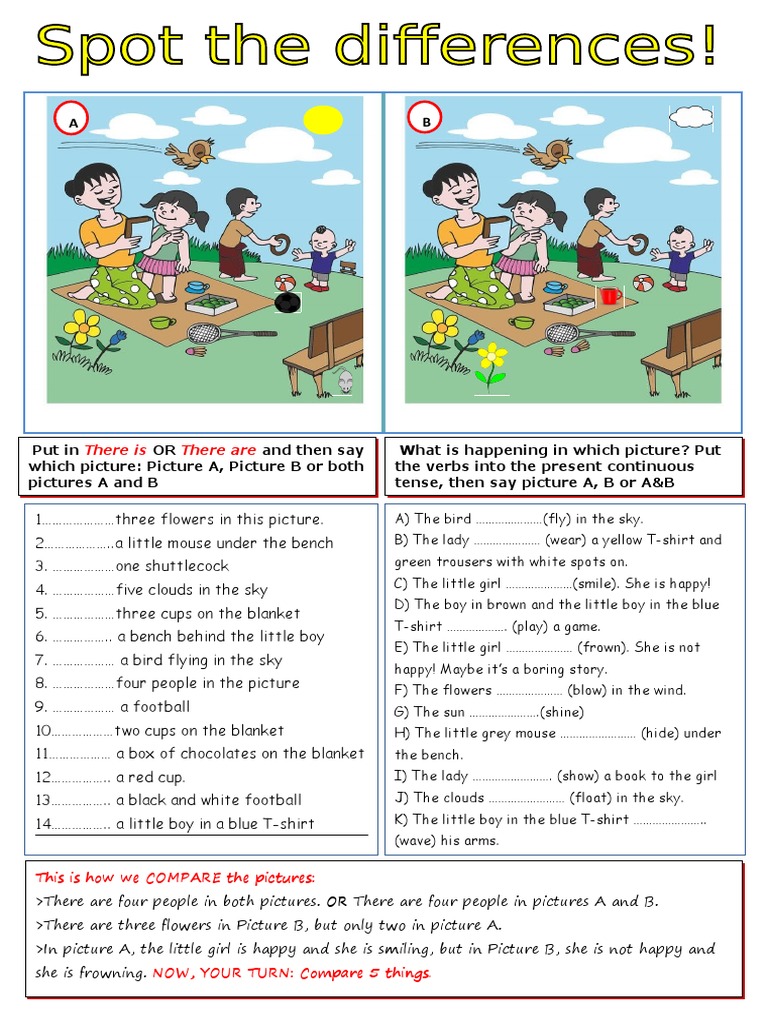 Spot The Differences Picture Description Exercises | PDF