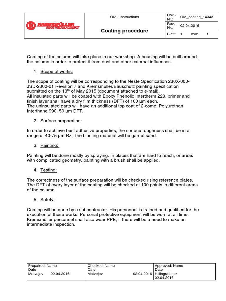 Coating Procedure: QM - Instructions Dok.-Nr.: QM - Coating - 14343 Rev ...