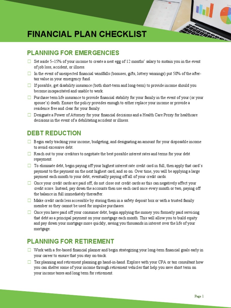 Financial Plan Checklist | PDF | Debt | Credit