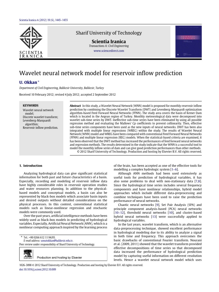 Wavelet Neural Network Model For Reservoir Inflow Prediction | PDF | Wavelet | Errors And Residuals