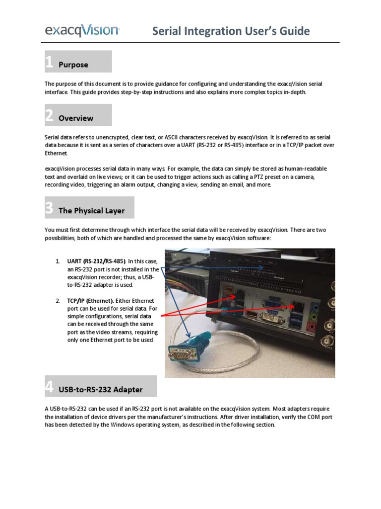 Exacqvision Serial Integration User's Guide | PDF | Port (Computer Networking) | Transmission ...