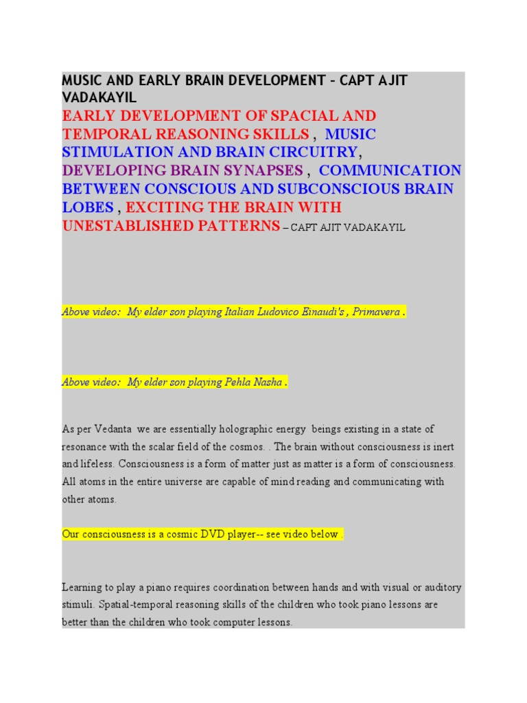 Music's Impact on Early Brain Development | PDF | Myelin | Neuron
