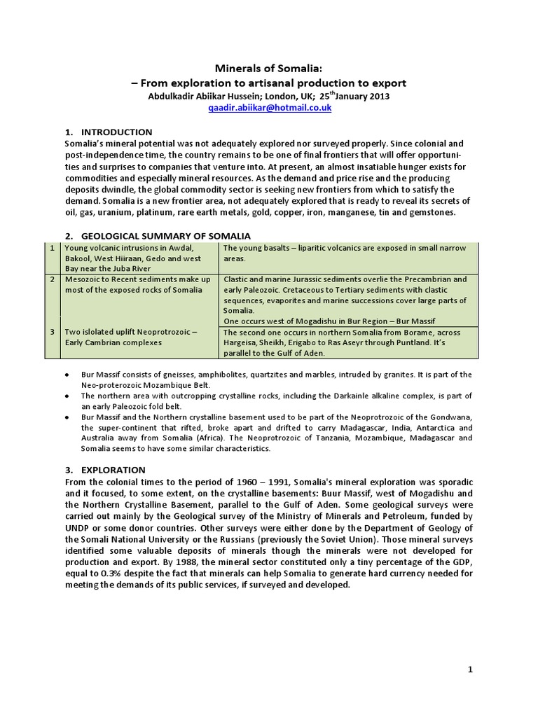Minerals of Somalia | PDF | Somalia | Rock (Geology)