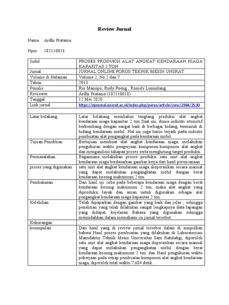 Review Jurnal Proses Produksi | PDF