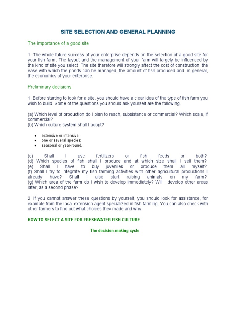 Fish Farm Site Selection Guide | PDF | Topography | Agriculture