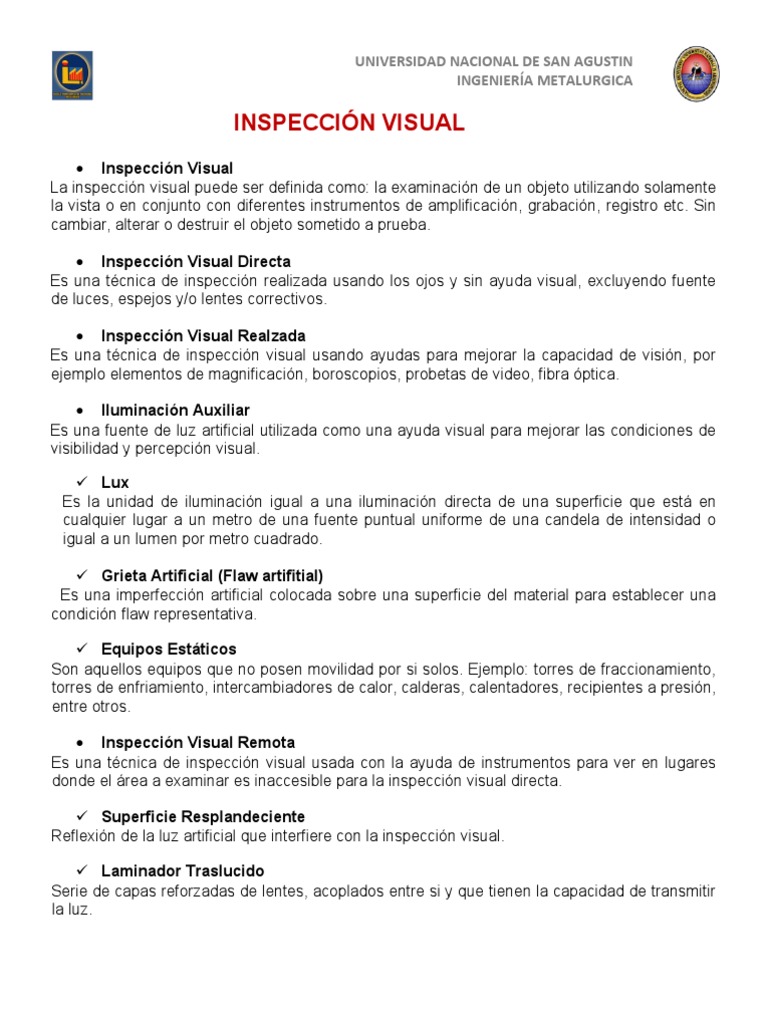 Técnicas de Inspección Visual en Metalurgia | PDF | Percepción visual ...