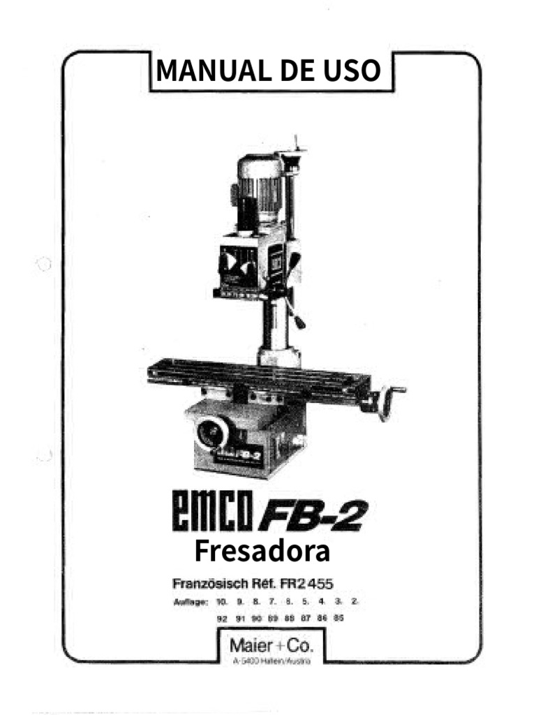 Manual de Uso de Fresadora EMCO FB | PDF | Tornillo | Engranaje