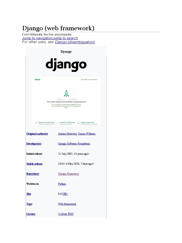 Django (Web Framework) : Jump To Navigation Jump To Search | PDF | Software Engineering | Computing
