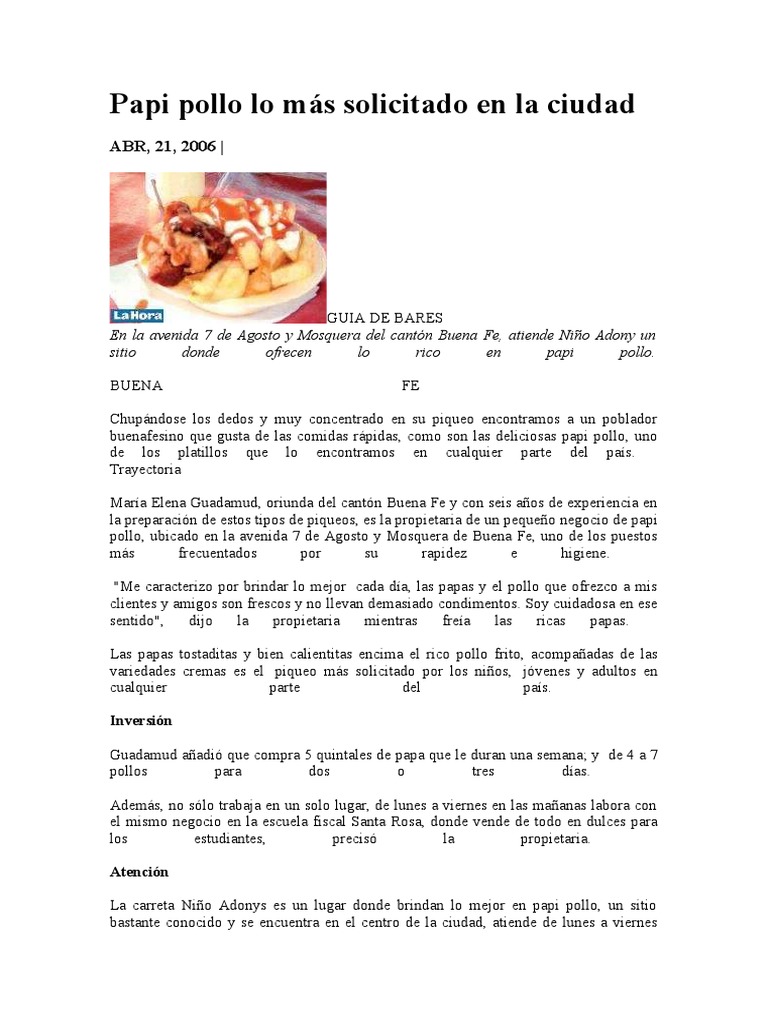 Papi pollo lo más solicitado en la ciudad