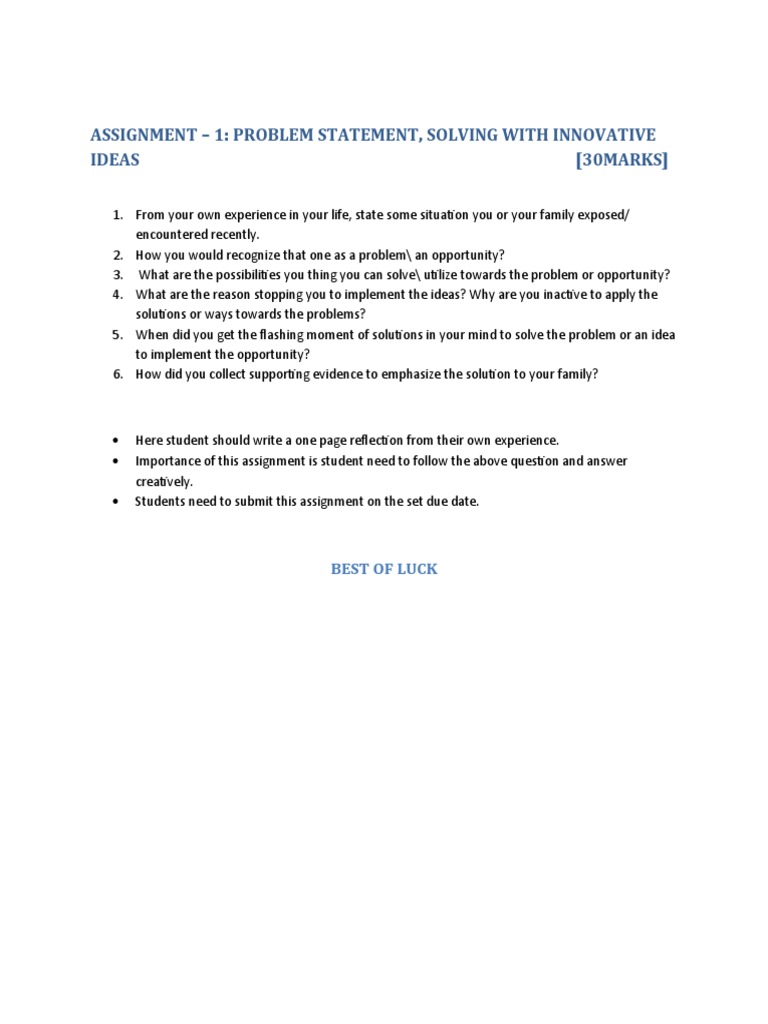Assignment - 1: Problem Statement, Solving With Innovative Ideas (30MARKS) | PDF