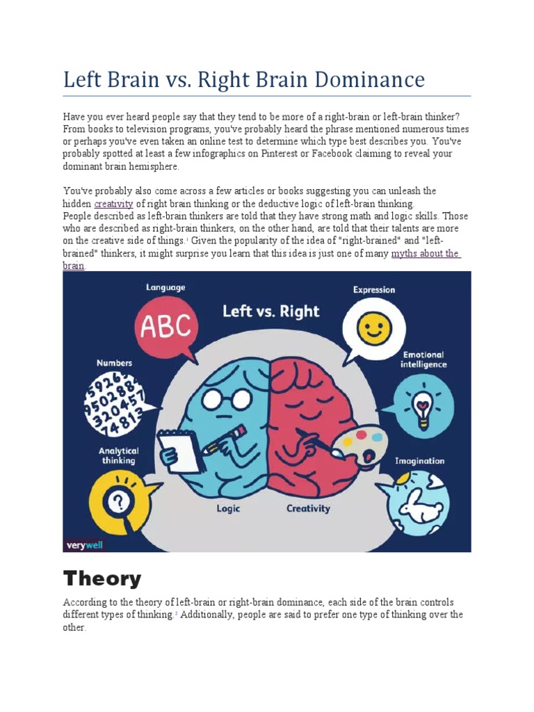 Left Brain Vs Right Brain Thoery of Crativity | PDF | Lateralization Of ...