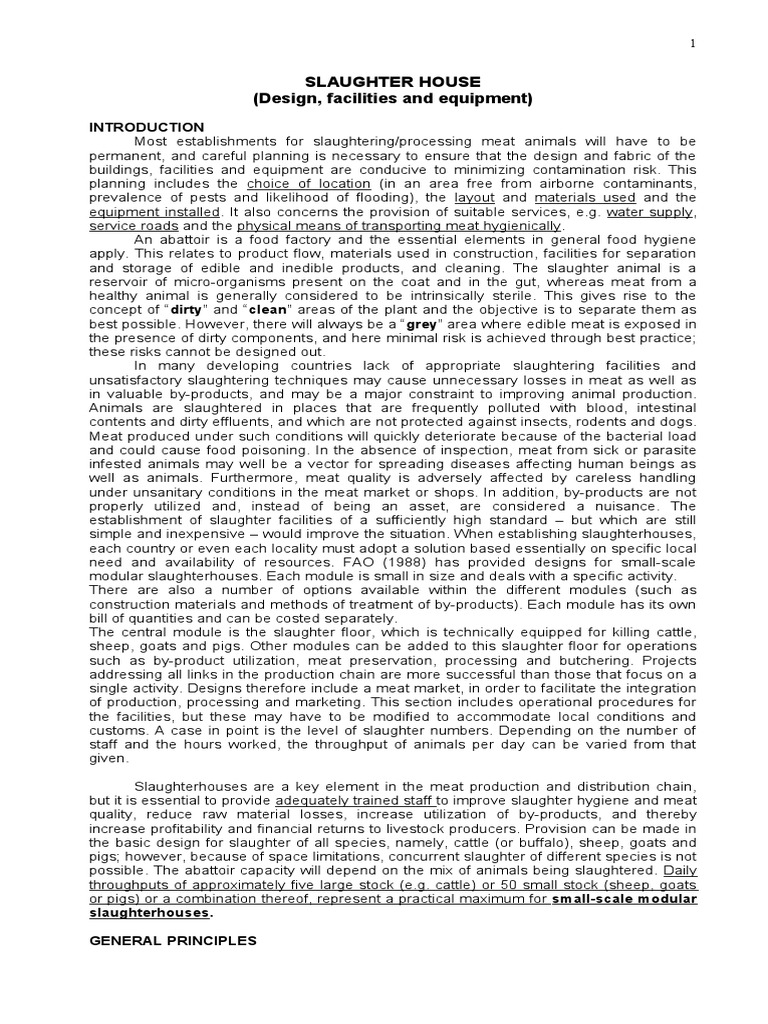 Slaughter House (Design, Facilities and Equipment) | PDF | Animal ...