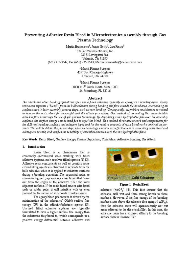 Resin Bleed Prevention by Plasma Etching | PDF | Adhesion | Adhesive