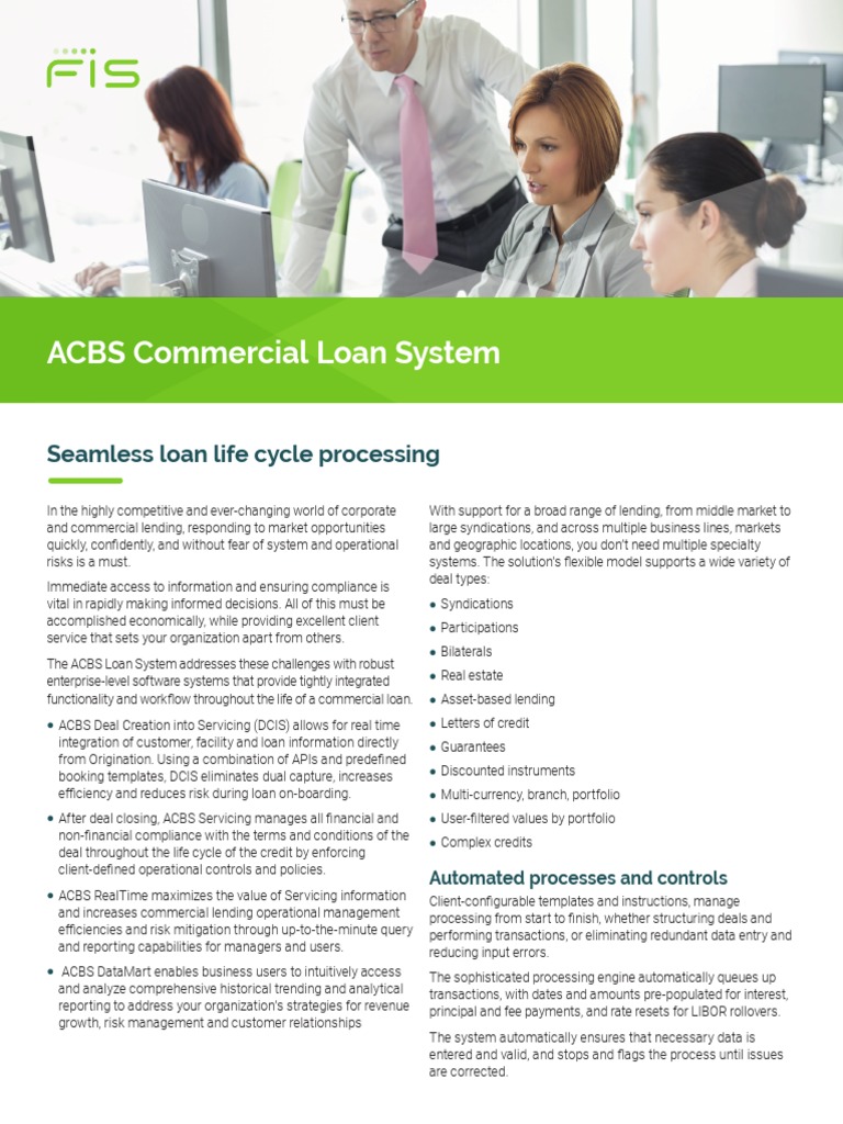 ACBS Commercial Loan System Fact Sheet | PDF | Loans | Interest