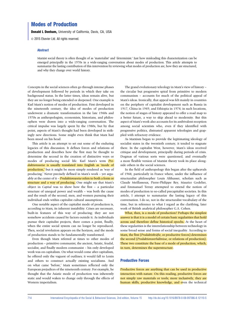 Mode of Production - Donald L Donham, University of California PDF ...