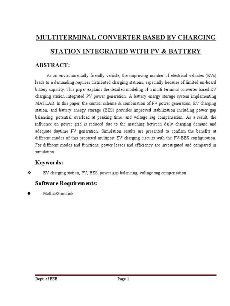 Multiterminal Converter Based Ev Charging Station Integrated With PV3 ...