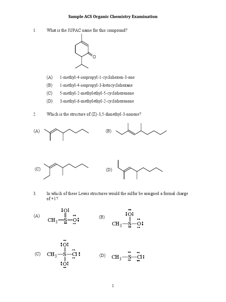 Sample Acs Final Exam | PDF | Molecules | Physical Chemistry