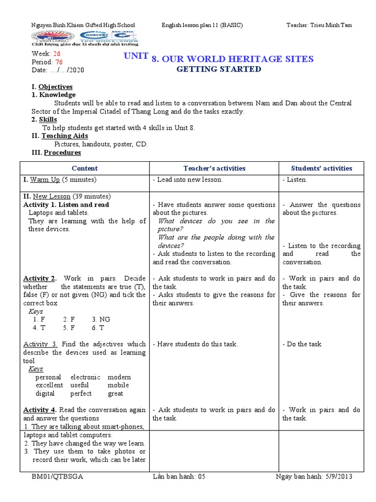 Ga 11 - Unit 8 (Our World Heritage Sites) | PDF | Lesson Plan | Speed ...