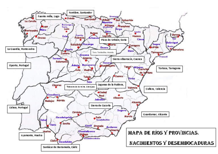 España Mapa Rios, Provincias, Nacimiento y Desembocadura | PDF