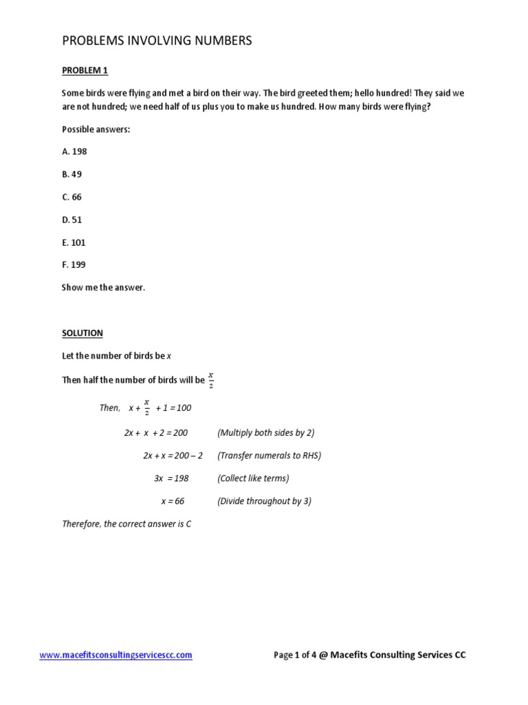 Problems Involving Numbers | PDF | Nature