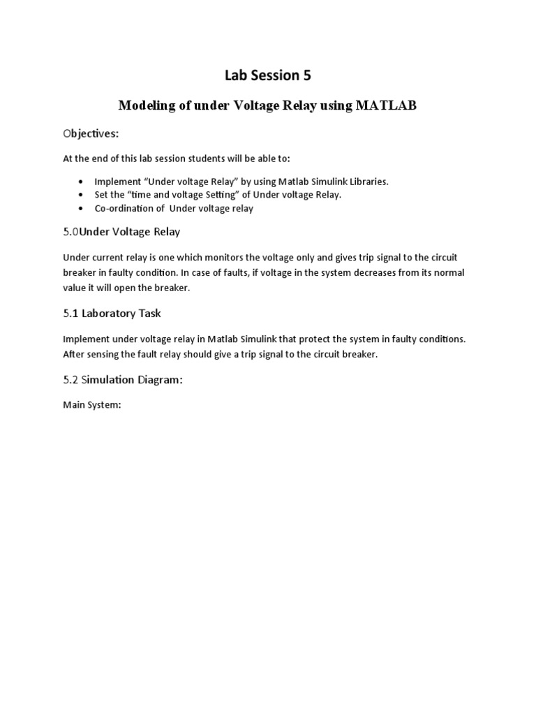 Modeling and Simulation of an Undervoltage Relay using MATLAB Simulink | PDF
