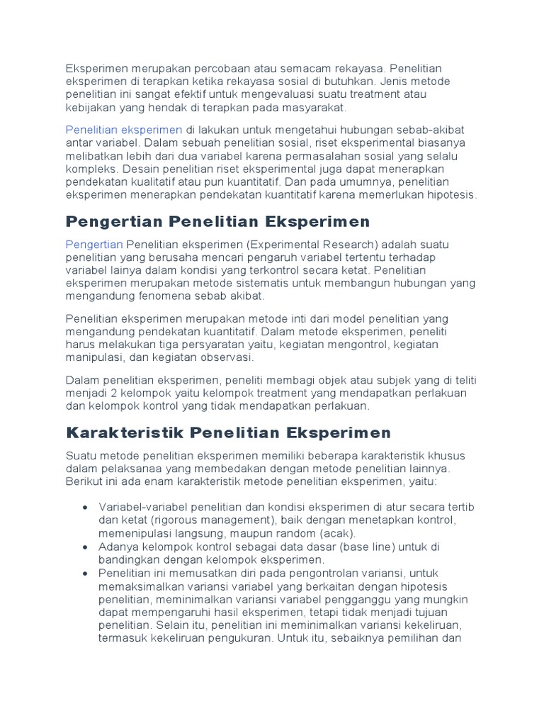 Penelitian Eksperimen | PDF
